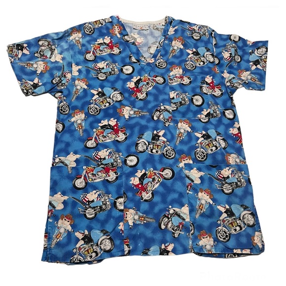 Peaches Uniforms | Tops | Peaches Uniform Motorcycles Pig Scrub Top ...